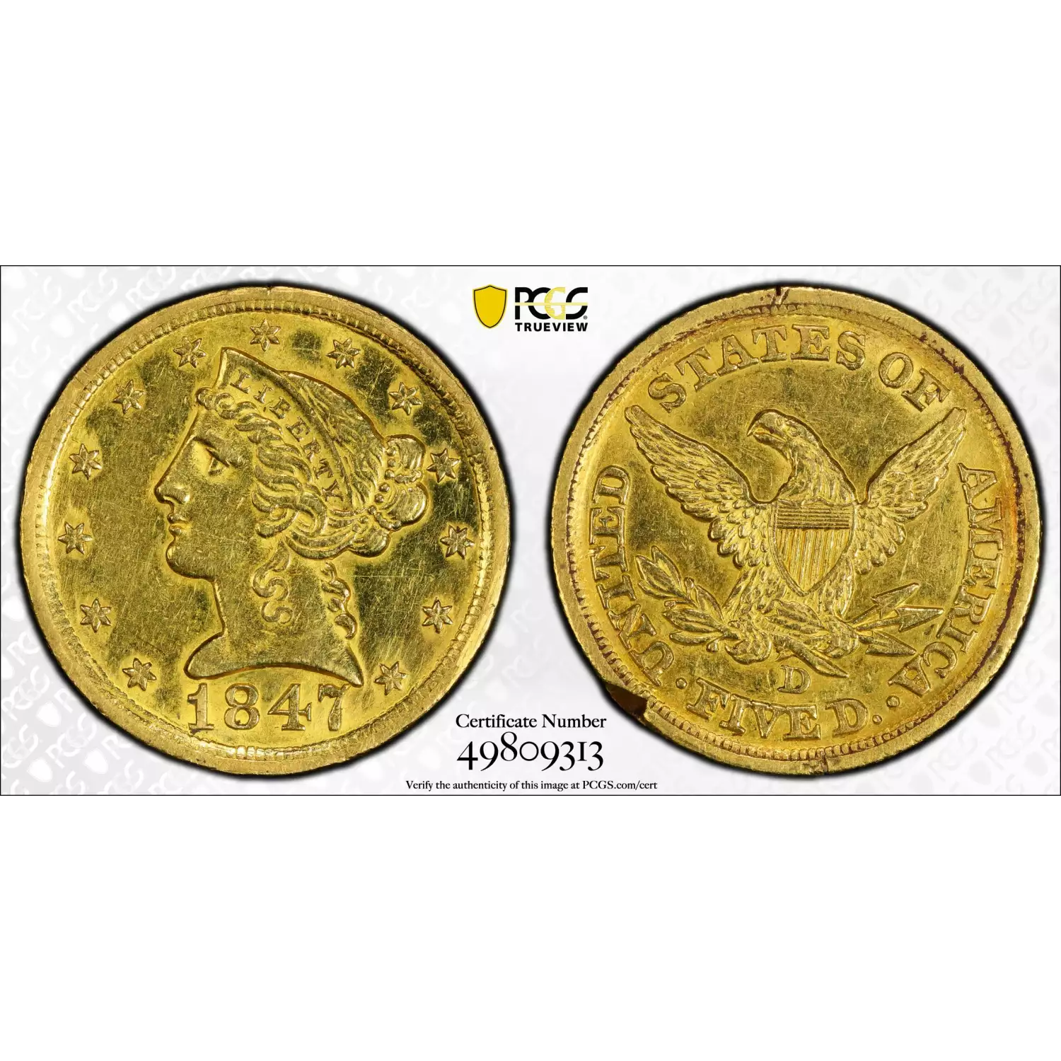 1847-D Gold Half Eagles Liberty Head PCGS Genuine - AU Details (98 - Damage) - Hyatt Coins