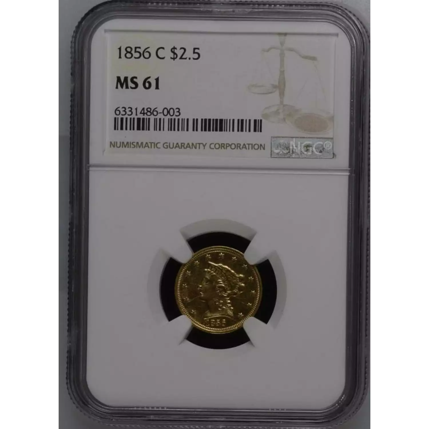 1856-C $2.50 Gold Liberty Head Quarter Eagle NGC MS-61 - Hyatt Coins
