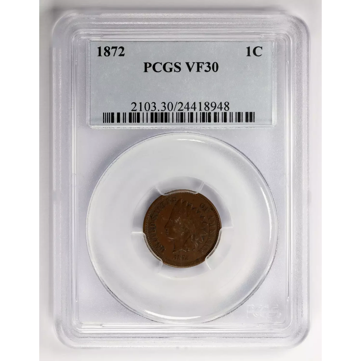 1872 Small Cents Indian Head PCGS VF-30 BN - Hyatt Coins