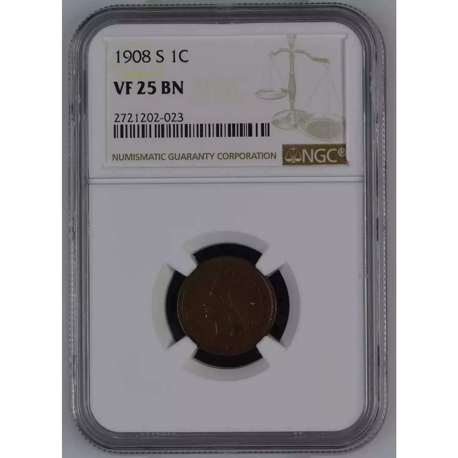 1908-S Small Cents Indian Head NGC VF-25 BN - Hyatt Coins